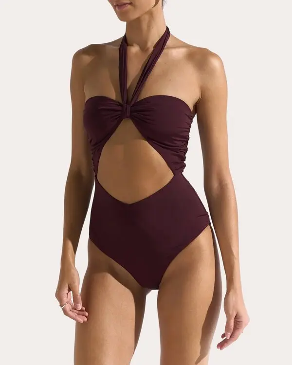 SEAQUELLE SWIM Ruched Cutout Halter One-piece Swimsuit