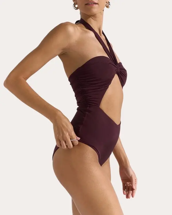 SEAQUELLE SWIM Ruched Cutout Halter One-piece Swimsuit