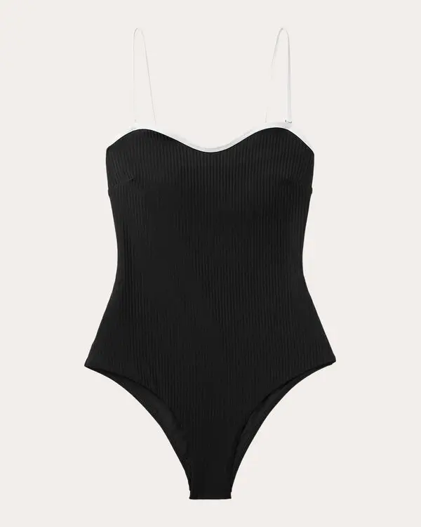 SEAQUELLE SWIM Ribbed One-piece With Sweetheart Neckline - Black