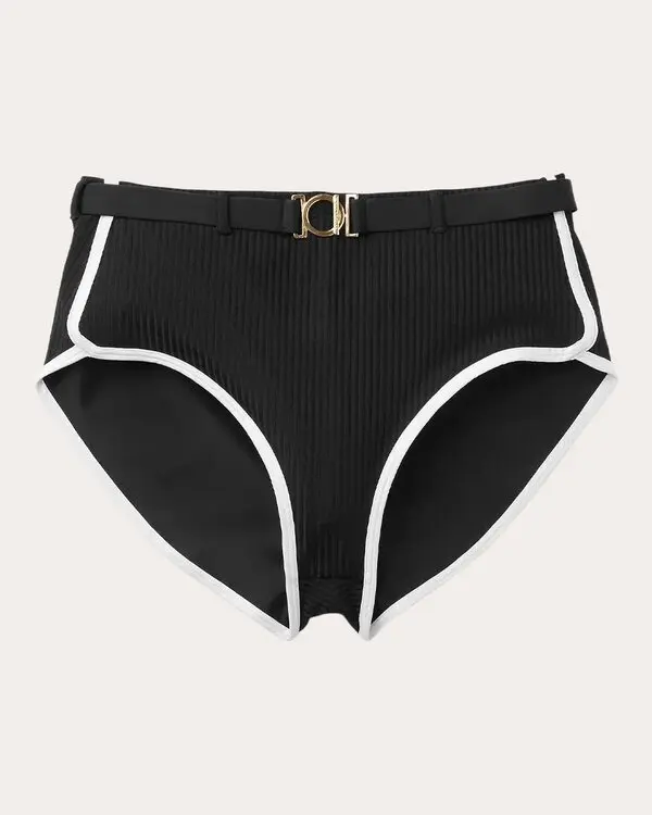 SEAQUELLE SWIM Ribbed Sport High-rise Bikini Bottoms - Black