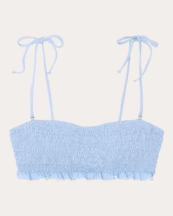 SEAQUELLE SWIM Sea Smocked Bandeau Bikini Top - Blue