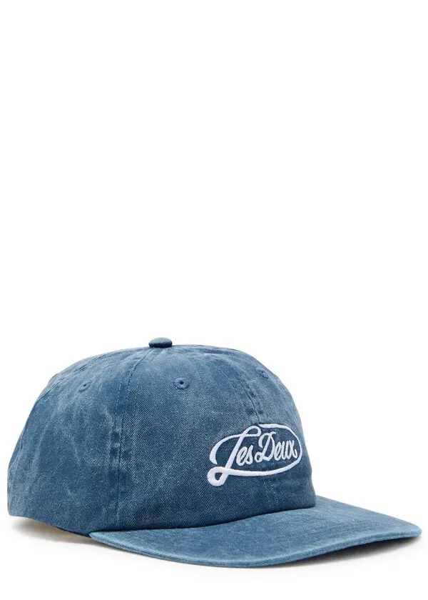 LES DEUX Embroidered Logo Washed Cotton Cap - Navy