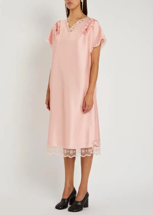 Simone Rocha Lace-trim Satin Midi Dress