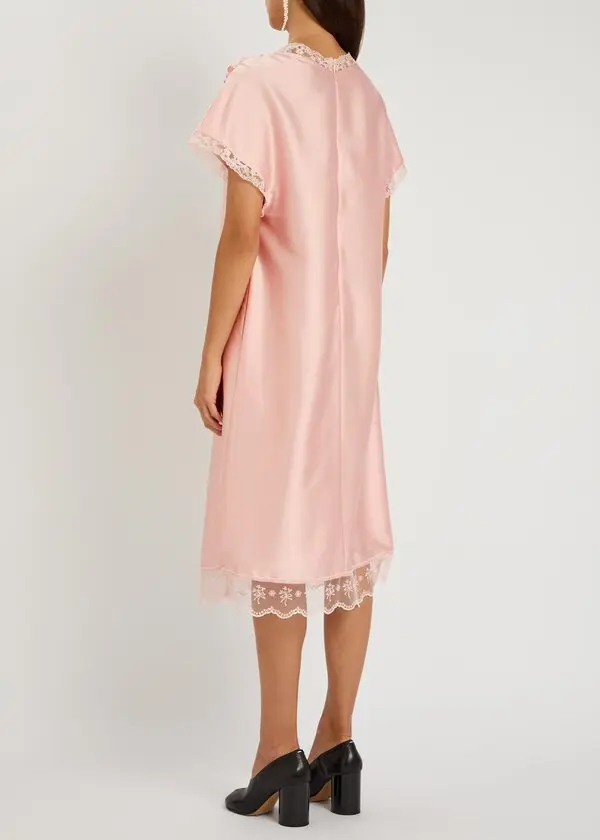 Simone Rocha Lace-trim Satin Midi Dress