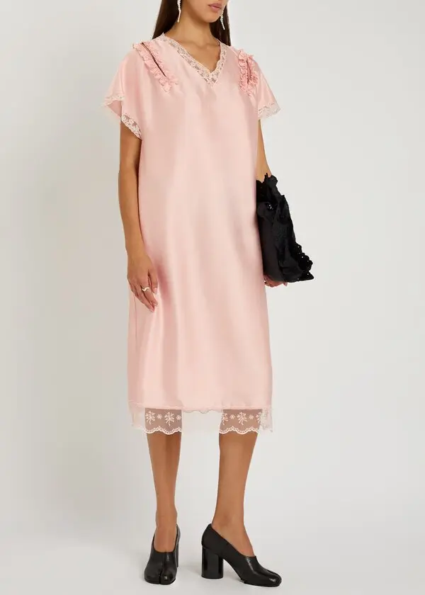 Simone Rocha Lace-trim Satin Midi Dress