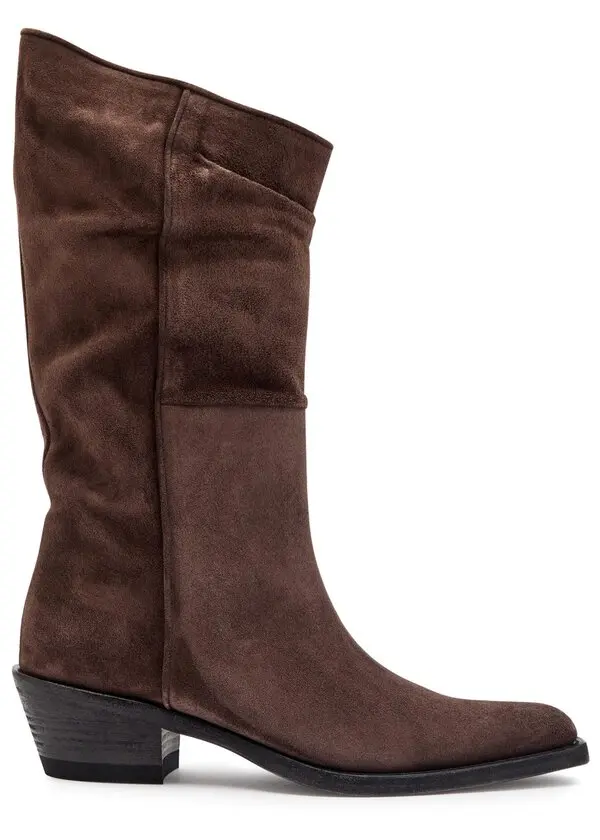 Khaite Clive 35 Draped Suede Mid-calf Boots - Brown