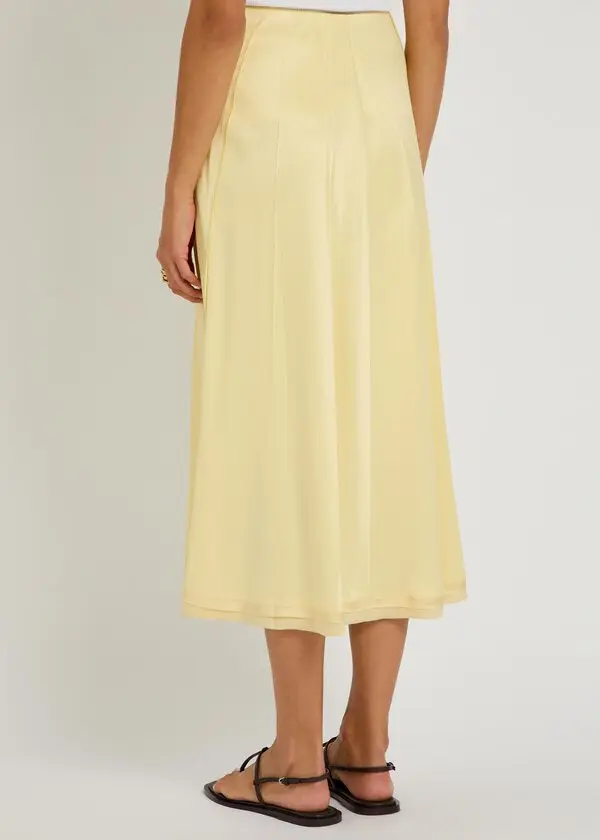 Vince Pleated Satin Midi Skirt
