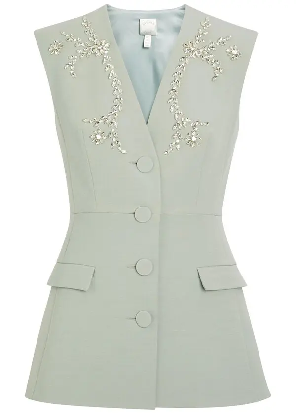 Huishan Zhang Sigrid Crystal-embellished Woven Vest - Grey