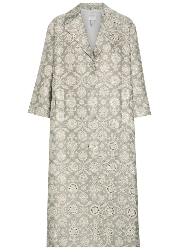 Huishan Zhang Liliane Floral-jacquard Cotton-blend Coat - Grey