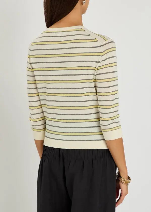 Vince Striped Cotton And Cashmere-blend Cardigan