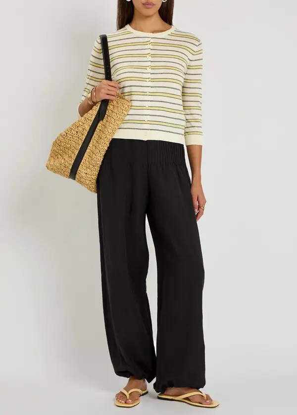 Vince Striped Cotton And Cashmere-blend Cardigan