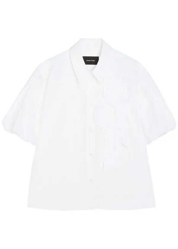 Simone Rocha Floral-appliquéd Cropped Cotton-poplin Shirt - White