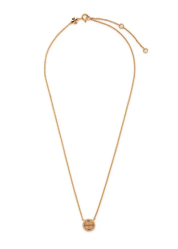 Tory Burch 18kt -plated Pave Logo Pendant Necklace