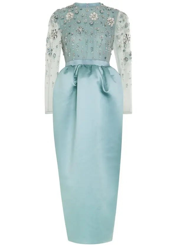 Huishan Zhang Starla Embellished Duchess Satin And Tulle Midi Dress - Grey