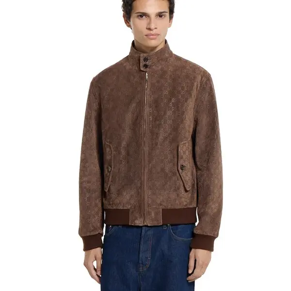 Gucci Embossed Gg Suede Bomber Jacket