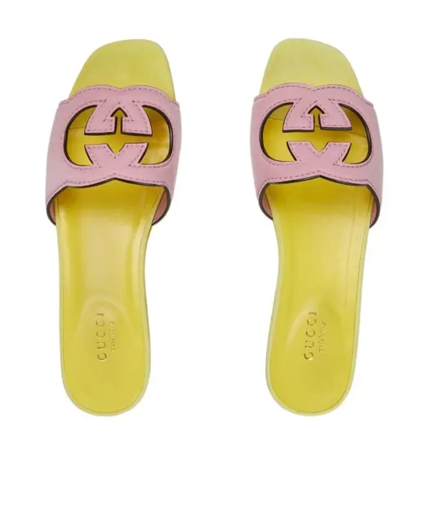 Gucci Interlocking Gg Cut-out Leather Sandals - Pink
