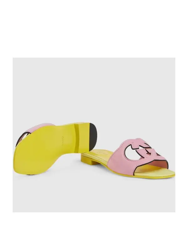 Gucci Interlocking Gg Cut-out Leather Sandals - Pink