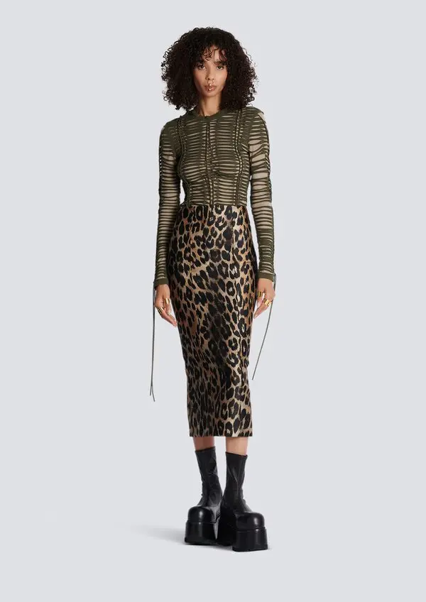 Balmain Animal-printed Midi Skirt