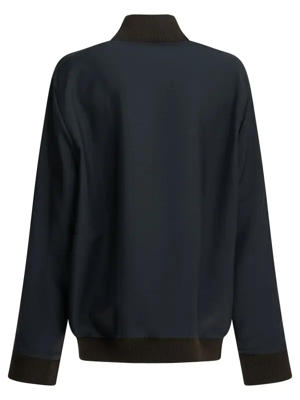 Miu Miu Zip-up Blouson Jacket With Racing Stripes - Black