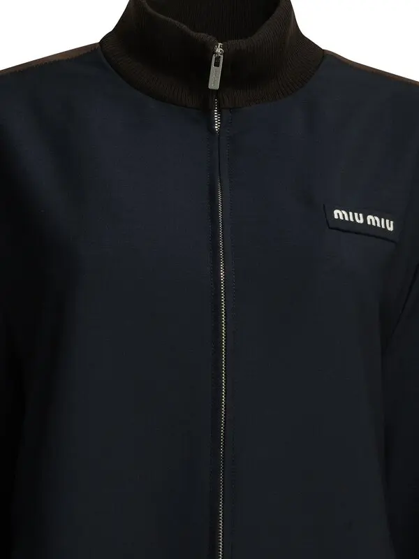 Miu Miu Zip-up Blouson Jacket With Racing Stripes - Black