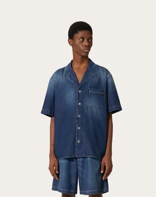 Valentino Garavani Straight Hem Denim Bowling Shirt