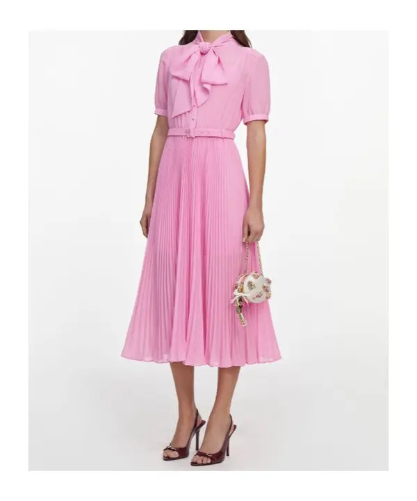 SELF-PORTRAIT Georgette Tie Neck Midi Dress