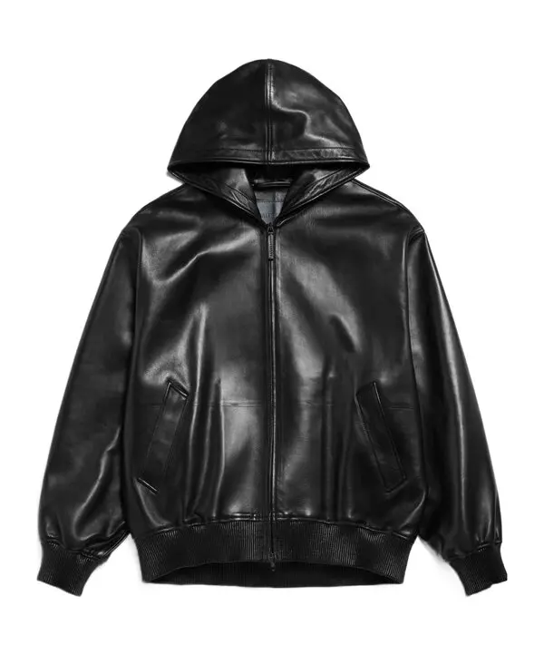 Balenciaga Short Hooded Leather Coat - Black