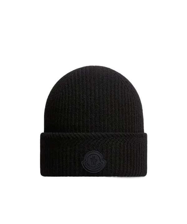 Moncler Logo-patch Ribbed Beanie - Black