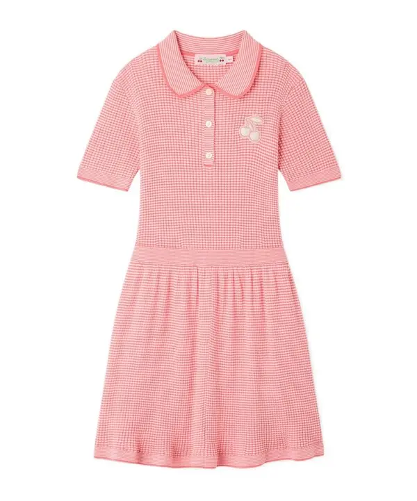 Bonpoint Short-sleeve Collared Dress With Cherry Applique - Pink