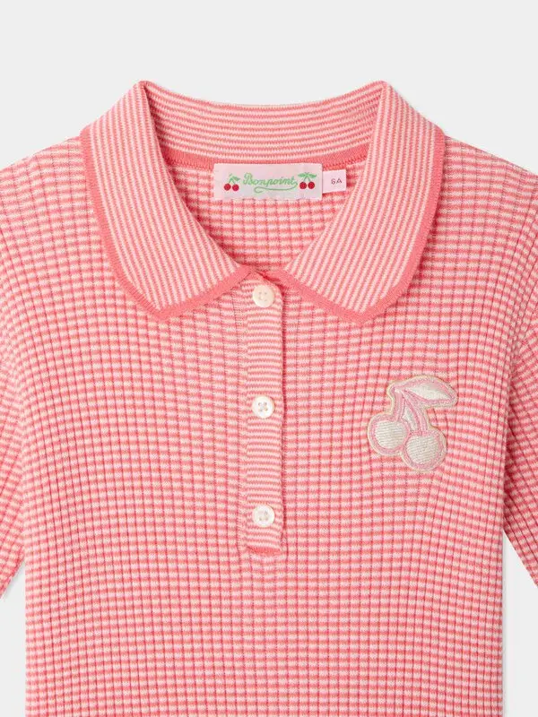 Bonpoint Short-sleeve Collared Dress With Cherry Applique