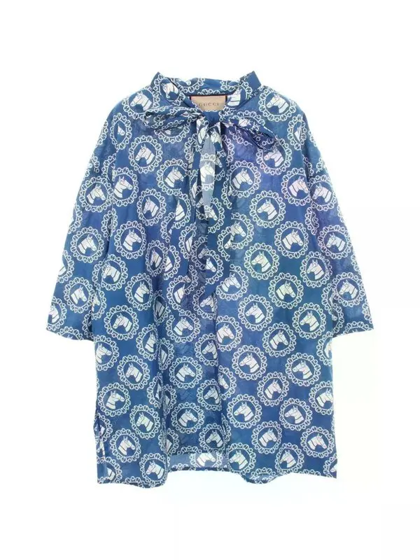 Gucci Horse Print Bow Tie Blouse