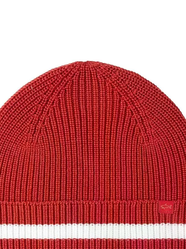 Paul & Shark Ribbed Striped Beanie Hat - Red