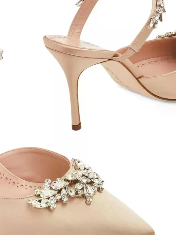 Manolo Blahnik Lurum Crystal-embellished Satin Mules - Neutrals
