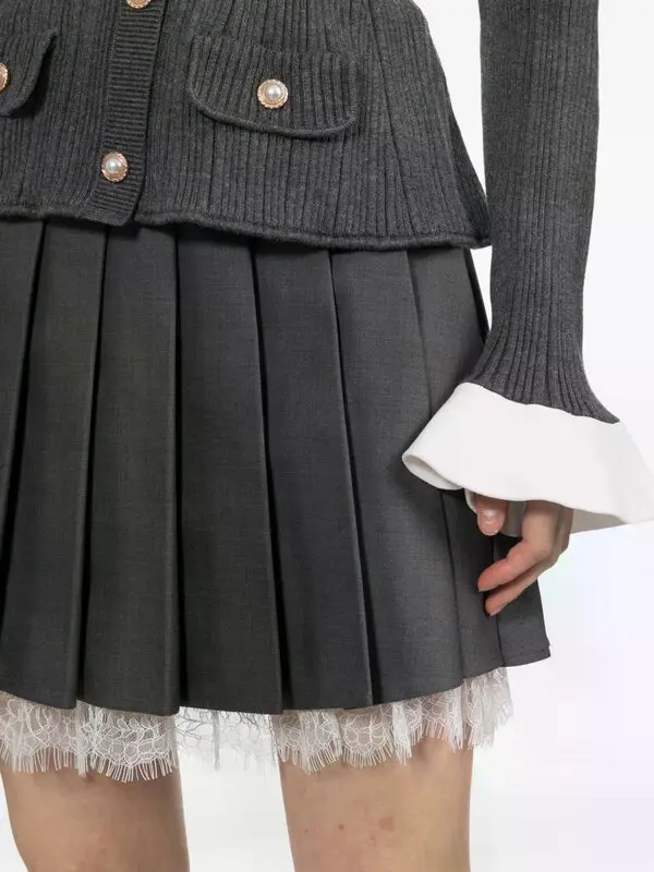 SELF-PORTRAIT Lace-trim Pleated Mini Skirt