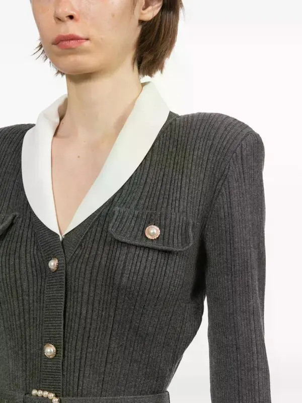 SELF-PORTRAIT Belted Ribbed-knit Cardigan