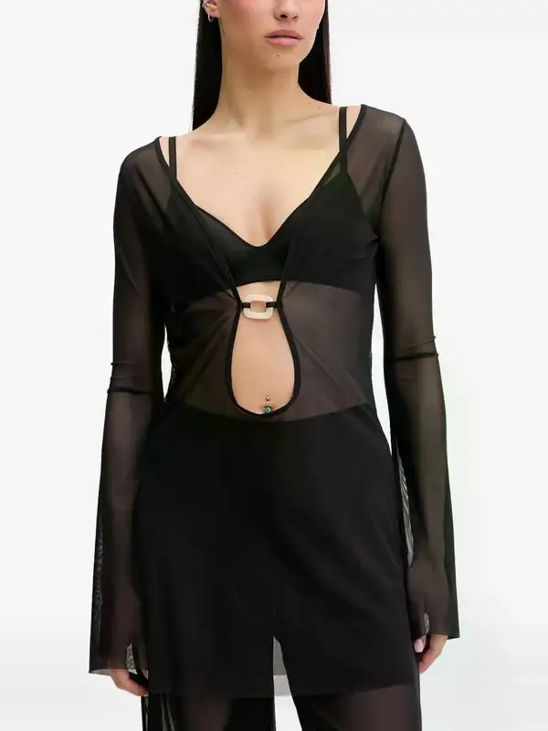 Bond Eye Cut-out Long-sleeve Beach Cover - Black