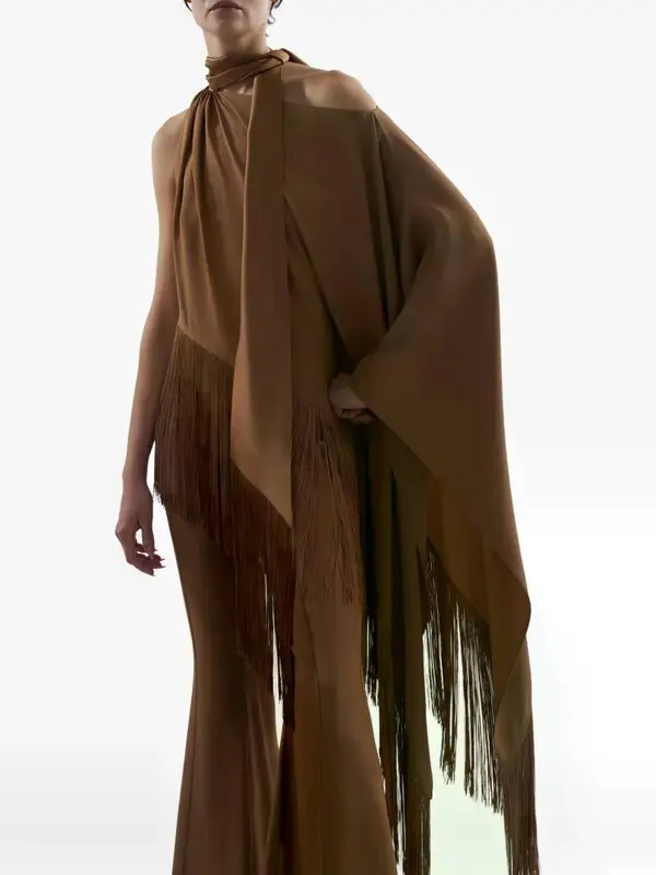 TALLER MARMO Atlas Fringed Halterneck Blouse - Brown
