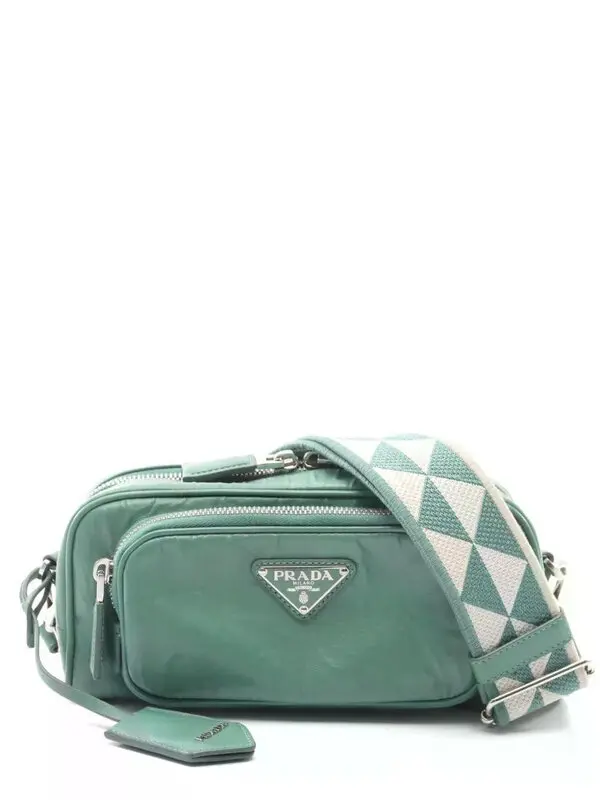 Prada Leather Logo Plate Shoulder Bag