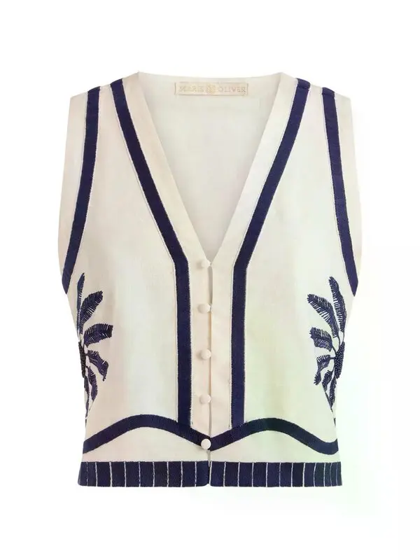 MARIE OLIVER Zahara Embroidered Sleeveless Top - Neutrals