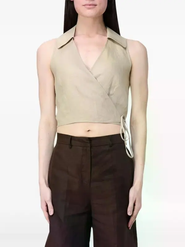 COLMAR Beige Linen Cropped Wrap Top