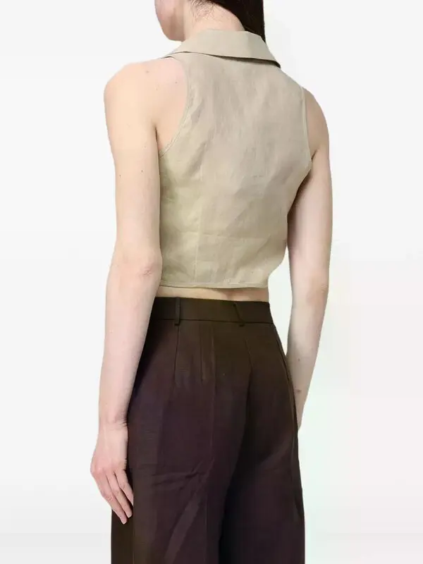 COLMAR Beige Linen Cropped Wrap Top