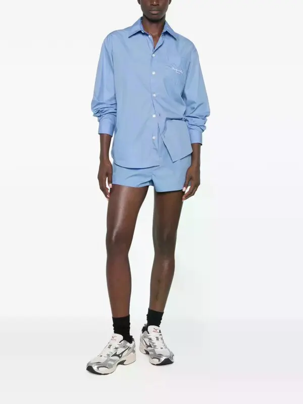 SPORTY & RICH Logo Patch Buttoned-front Shorts