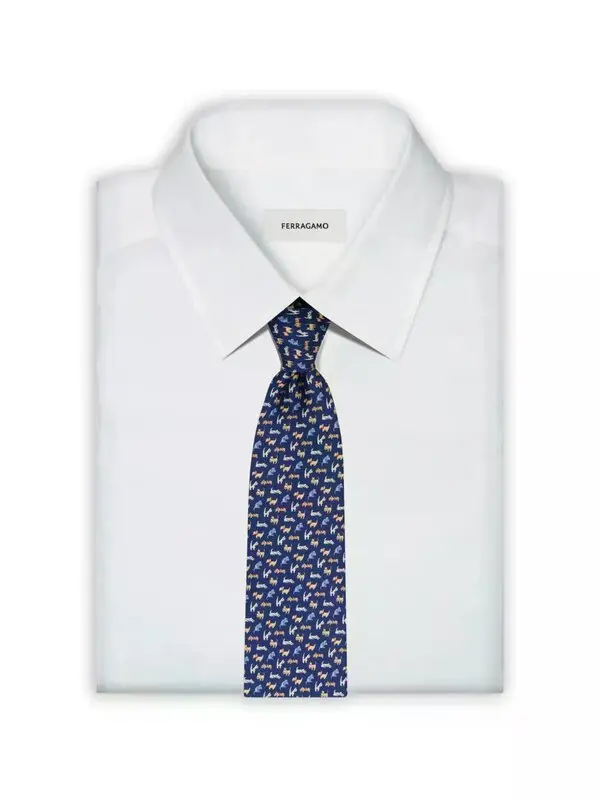 FERRAGAMO Silk Neck Tie With Dog Print