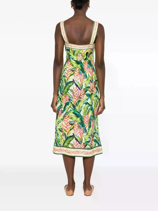 Farm Rio Square Neck Sleeveless Button-down Midi Dress