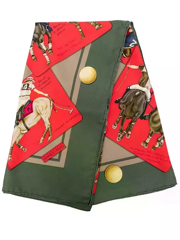 Hermès 1978-1987 Le Monde Du Polo Silk Scarf 90 Scarves - Green