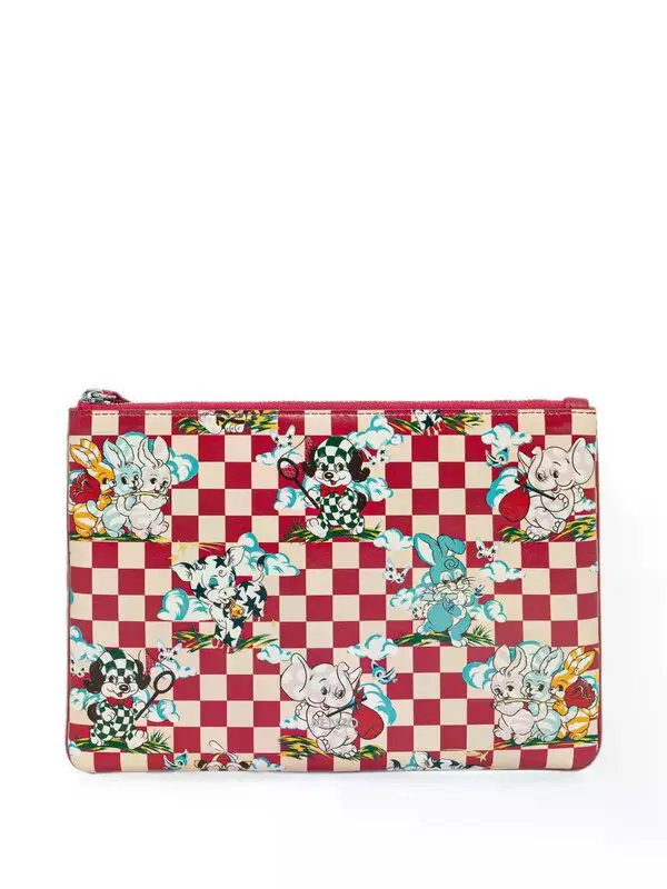 Kenzo Cartoon Check-pattern Animal-print Pouch - Red