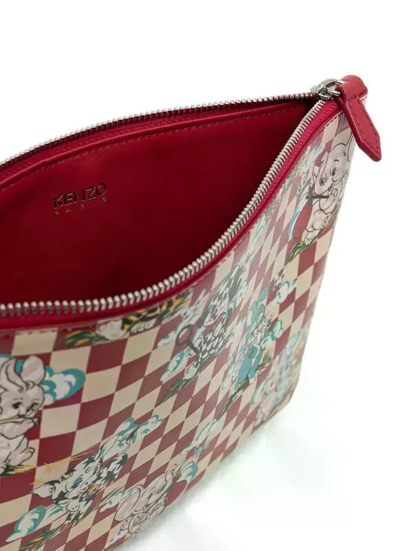 Kenzo Cartoon Check-pattern Animal-print Pouch