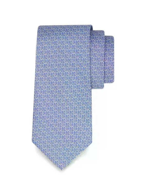 FERRAGAMO Gancini Links Print Silk Tie - Blue