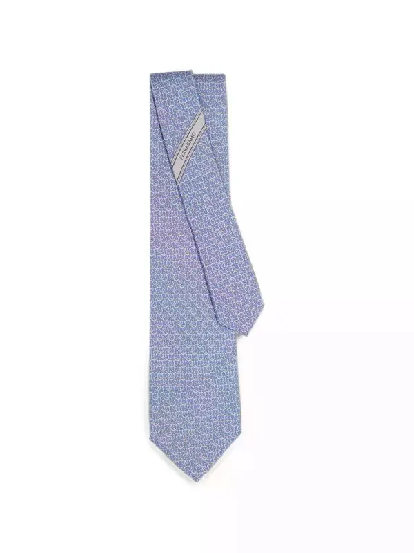 FERRAGAMO Gancini Links Print Silk Tie - Blue