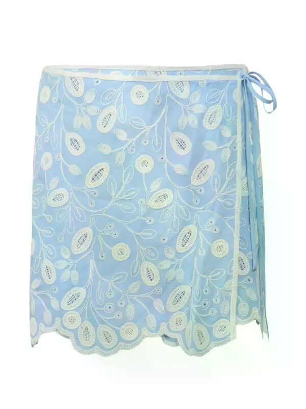 Simkhai Delaney Embroidered Wrap Mini Skirt - Blue
